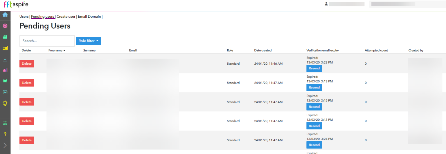 User Manager – Create a User/Pending Users