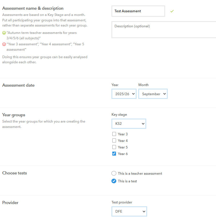 Primary Pupil Tracking - Create assessments